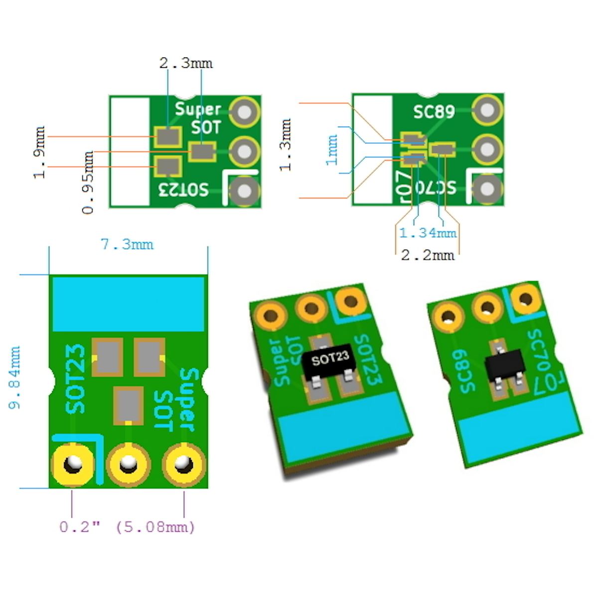 5pcs SOT SUPER SOT SC-70 SC-89 to 3pin 2.54mm Adapter Module – Flux ...